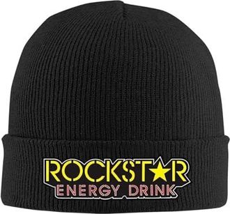 Generic Chapeau dHomme, Rockstar, &eacute;toile Jaune, Logo de Boisson &eacute;nergisante Hommes, Unisex, Bonnet, Bonnet, Chaud Hiver, Chaleur Thermique de No&euml;l en Plein ai