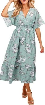 Generic Robe boh&egrave;me 2026 pour femme - Printemps &eacute;t&eacute; 2025 - Robe midi &agrave; motif floral - En mousseline de soie - Style d&eacute;contract&eacute; - Manches courtes - Pour la pl