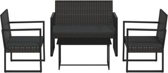 vidaXL 4-tlg. Garten-Lounge-Set mit Kissen Schwarz Poly Rattan Vidaxl