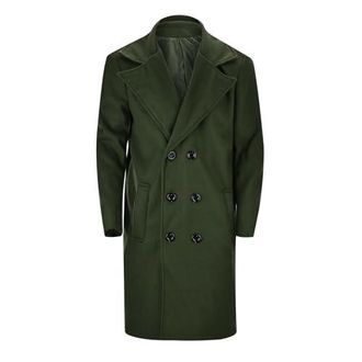 Generic Manteau Homme Hiver,Manteau coupe-vent Slim &agrave; double boutonnage avec poche pour hommes automne tendance avec ceinture et poches pratiques (Green, XXL)