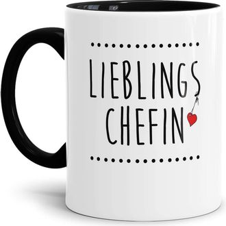 Tassendruck Chef-Tasse Lieblings Chefin Beruf/Boss/Lustig/Spruch/Geschenk-Idee/Arbeit/Büro/Innen & Henkel Schwarz