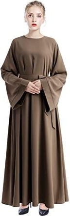 Ibtom Kaftan Femme Robes Abaya Musulmane Manches Longues Ceinture Auto-Nou&eacute;e Robes Longue Fluide Priere Islamique Robe Longue Marron X-Large