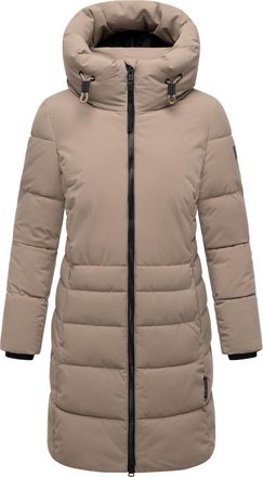 Navahoo Damen Langer Wintermantel warmer Steppmantel mit hohem Kragen und zur H&auml;lfte kuscheligem Fleece-Innenfutter Mondnebel XIV Taupe Grey Gr. 3XL