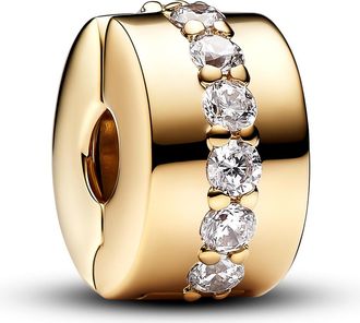 Pandora Moments Klare funkelnde Linie Clip aus Sterling Silber mit 14K vergoldeter Metalllegierung und Zirkonia, Kompatibel Moments Armbänder, 761972C01