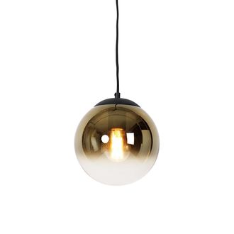 QAZQA Art Deco Smarte Hängelampe I Pendellampe I Pendelleuchte schwarz mit Gold I Messingglas 20 cm inkl. WiFi A60 - Pallon Dimmer I Dimmbar I Wohnzimmer I 