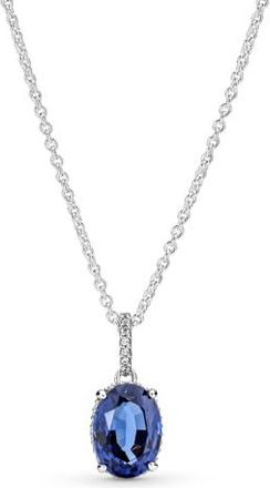 Pandora Pandora Timeless Collier Halo spectaculaire scintillant en argent sterling avec cristal bleu et zircones cubiques transparentes