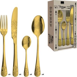Amefa Tafelbesteck 16-teilig f&uuml;r 4 Personen - Zeremonie - Edelstahl 18/0, gl&auml;nzende Oberfl&auml;che - Gold