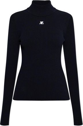 Courr&egrave;ges Femme, Pulls, Bleu, Taille: 38 FR Reedition Ribbed Turtleneck Top