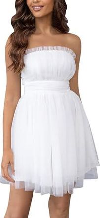 Generic Robe de Soiree Femme Robe Cocktail Robe Bustier Élégante en Tulle Et Noeud sans Bretellesrobe de Soirée Robe de Bal