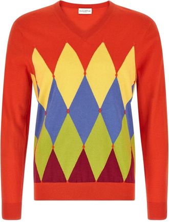 Ballantyne Homme, Pulls, Rouge, Taille: L Pull col V en maille losanges