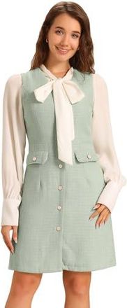 Allegra K Robe Chasuble en Tweed pour Femme avec col en V et Poches sur Le Devant Vert XL