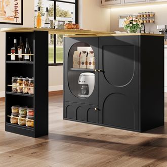 Generic 360° Drehbarer Bartisch mit Türen Herausnehmbare Trennwände Offener Stauraum Kücheninsel für Wohnzimmer Esszimmer Esstheke mit Stauraum Sideboard Buff