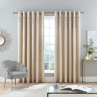 Catherine Lansfield Glitzy Pailletten-Vorhänge, gefüttert, 168 x 137 cm, 2 Paneele, naturfarben
