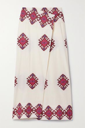 Johanna Ortiz + Net Sustain Beauty Abounds Midi-wickelrock Aus Baumwolle Mit Stickereien - Ecru
