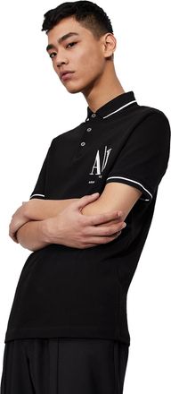 A|X Armani Exchange Mens Maxi Embroidered Logo, Regular Fit Polohemd, Black, Extra Large