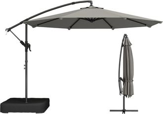 OUTSUNNY Parasol d&eacute;port&eacute; - Outsunny - rotatif 360&deg; et manivelle - base et sac sable inclus - m&eacute;tal - &Oslash;3m - gris
