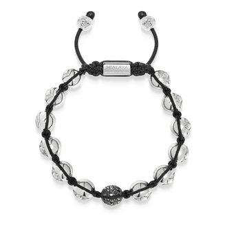 Nialaya Homme, Accessoires, Gris, Taille: XL Mens Black Diamond Beaded Bracelet with Sterling Silver Beads