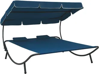vidaXL Vidaxl - Lit de repos dext&eacute;rieur avec auvent et oreillers bleu