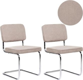 Beliani Ensemble de 2 Chaises de Salle à Manger Pieds en Fer Velours Côtelé Taupe Irwin