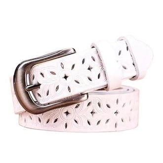 Generic Ceinture r&eacute;tro pour femme - Fleurs creuses - En cuir - Pour jeans - Large ceinture avec boucle en m&eacute;tal - &Eacute;charpe - Bonnet - Ensemble fille, Blanc., S