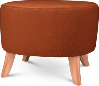MG Design Ovaler Kunstfell-Hocker 52 x 62 cm in Orange mit Holzbeinen - Gepolsterter Fu&szlig;hocker f&uuml;r Wohnzimmer oder Schlafzimmer