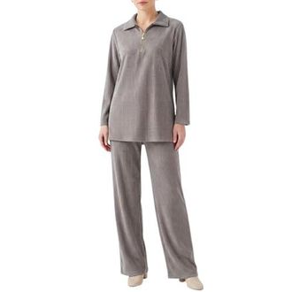 Janisramone Ensemble de v&ecirc;tements de d&eacute;tente italiens en velours c&ocirc;tel&eacute; pour femme - 2 pi&egrave;ces - Col demi-zipp&eacute; c&ocirc;tel&eacute; et taille &eacute;lastique - Surv&ecirc;tement dhiver d&eacute;c
