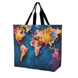 Generic Carte Du Monde Abstraite Sac Fourre-Tout L&eacute;ger Tote Bag Pliable Sac Cabas Pour Voyage Gym Travail