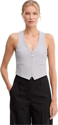Patrizia Pepe Gilet zipp&eacute; &agrave; col en V - Femme - Vestes - Gris - Taille: 36 FR
