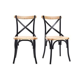 Miliboo Chaises bistrot Bois Clair Massif et m&eacute;tal Noir (Lot de 2) Jake