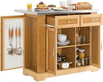 SoBuy Desserte de Cuisine &agrave; Roulettes, &Icirc;lot Central avec Plan de Travail Extensible Chariot Mobile pour Cuisine ou Salle &agrave; Manger, Meuble de Cuisine avec Ra