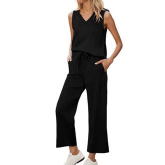 Generic Ensemble de v&ecirc;tements de d&eacute;tente pour femme - Style ann&eacute;es 70 - Gilet &agrave; pompons + pantalon + foulard + boucles doreilles + lunettes + collier - Ensemb