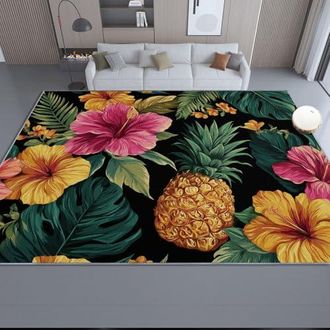 Generic Jaune Tapis de Bain antid&eacute;rapant, Moquette d&eacute;coratifs Tropical Fleurs Fruits Motif r&eacute;sistant &agrave; la d&eacute;coloration Hydrofuge pour Salon Chambre &agrave; Coucher,