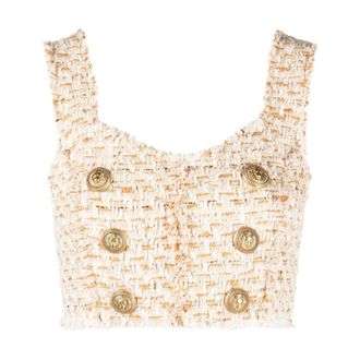Balmain Femme, Tops, Beige, Taille: 42 FR Haut court en tweed multicolore style d&eacute;contract&eacute;