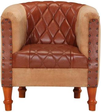 vidaXL Sessel Braun Echtleder und Massivholz Mango Vidaxl
