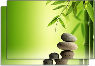 Wallario 2er Set Fr&uuml;hst&uuml;cksbrettchen aus Glas, Glasunterlage, Glasbrettchen Steinstapel im Gr&uuml;nen, Gr&ouml;&szlig;e 30 x 20 cm, Sicherheitsglas