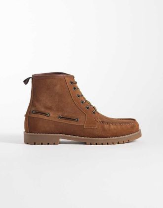Asos Bottes &agrave; lacets en daim &agrave; surpiq&ucirc;res - Fauve-Marron