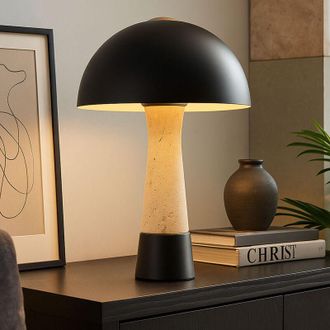 Nowa Lampe de table champignon aspect bois Lampe de salon Lampe de chevet Design champignon Lampe de chambre, m&eacute;tal noir, 1x E27, DxH 25 x 36,5 cm