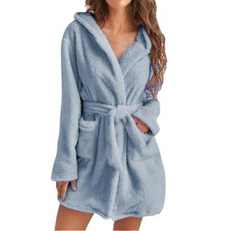 Generic Peignoir court pour femme avec capuche surdimensionn&eacute; en tissu &eacute;ponge l&eacute;ger - V&ecirc;tement dint&eacute;rieur en polaire - Peignoir court pour femme, bleu, XXL