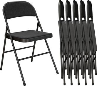 HOMCOM Lot de 6 chaises Pliantes chaises de Salle à Manger Portables Chaise Pliable dintérieur avec Coussin en Lin et Cadre en Acier 45 x 46 x 78 cm Noir