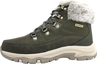Skechers Damen Trego Snow Worries Stiefelette, Olive Suede/Duraleather/Faux Fur, 37.5 EU