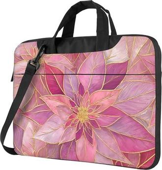 Generic Housse de protection pour ordinateur portable de 15,6 avec bandouli&egrave;re - Motif poinsettias rose et dor&eacute;, multicolore, 15.6 inch