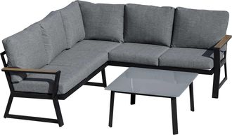 OUTSUNNY 3-teiliges Gartenmöbel-Set mit Beistelltisch L-Form Sofa Balkonmöbel Set mit Kissen Outdoor Aluminium Grau