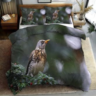 Generic Bettw&auml;sche 200x200 Nat&uuml;Rlicher Rustikaler Charme Bettbezug 200x200 Wacholderdrossel Bettbezug mit 2 Kissenbez&uuml;ge 80x80cm, Bettw&auml;sche-Sets Microfaser m