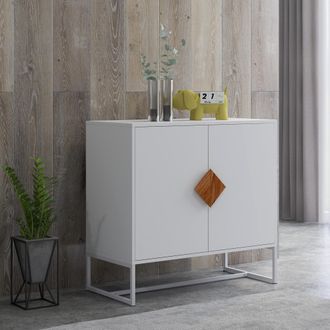 Generic Sideboard Wei&szlig; Mit T&uuml;ren Und Stauraum, Lowboard Stehend Aus MDF Mit Metallgestell Und Holzgriffen, Anrichte F&uuml;r Wohnzimmer Esszimmer Flur