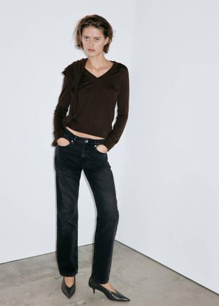 Mango Jean Matilda droit taille haute black denim - Femme - 32 - MANGO