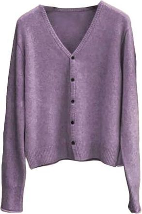 Generic Cardigan en laine &agrave; col en V pour femme - Pull chaud en peluche - Pour printemps et hiver - 100 % laine m&eacute;rinos, Violet clair, XL