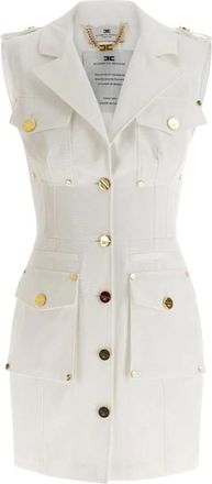 Elisabetta Franchi Femme, Robes, Blanc, Taille: 38 FR Robe en Gabardine de Coton avec Poches