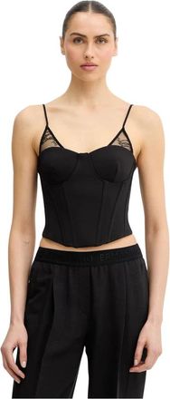 Patrizia Pepe Corset Top with Lace Inserts - Femme - Tops - Noir - Taille: 34 FR