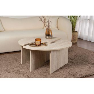Calicosy Calicosy - Table Basse - Marbre Travertin, Luxe &Eacute;l&eacute;gant, 90x90x41 cm Id&eacute;ale pour Salon et Salle de S&eacute;jour