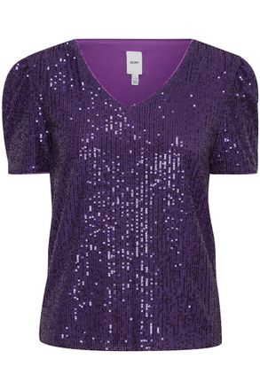 Ichi IHFAUCI S2 Damen Kurze Bluse Kurzarm Pailettenbluse mit V-Ausschnitt Regular Fit, Gr&ouml;&szlig;e:S, Farbe:Violet Indigo (193750)